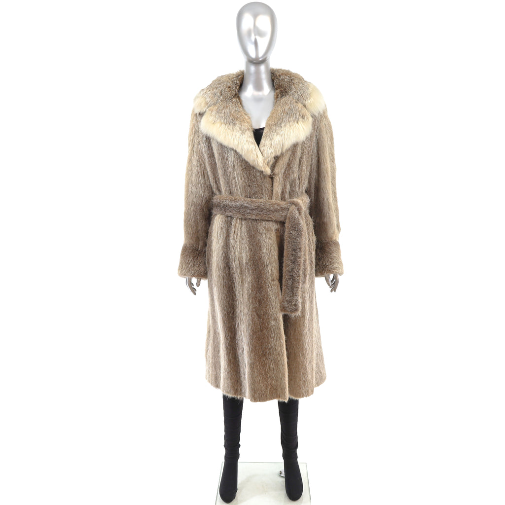 Nutria Coat with Lynx Collar- Size XL | VintageFurs
