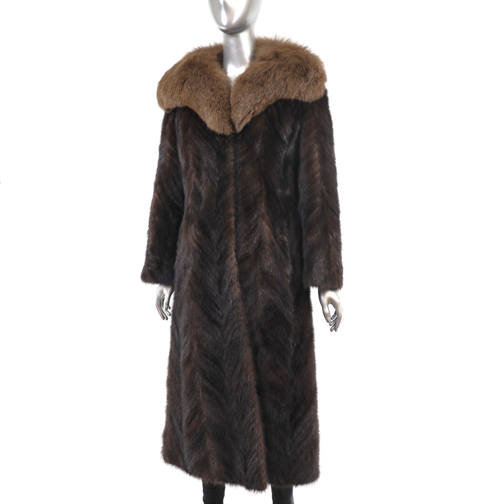 Section Mink Coat with Fox Collar- Size S | VintageFurs