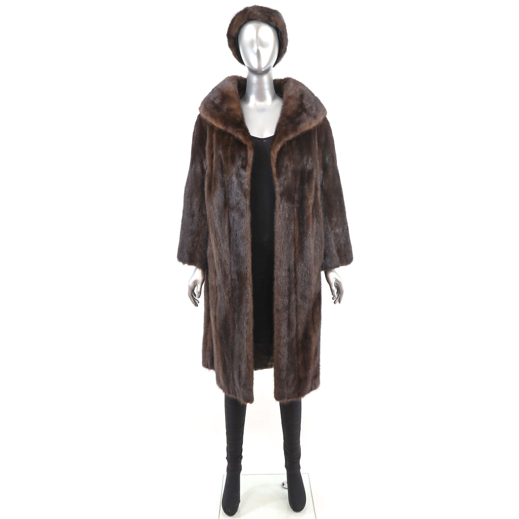Mahogany Mink Coat with Matching Hat- Size XXXL | VintageFurs