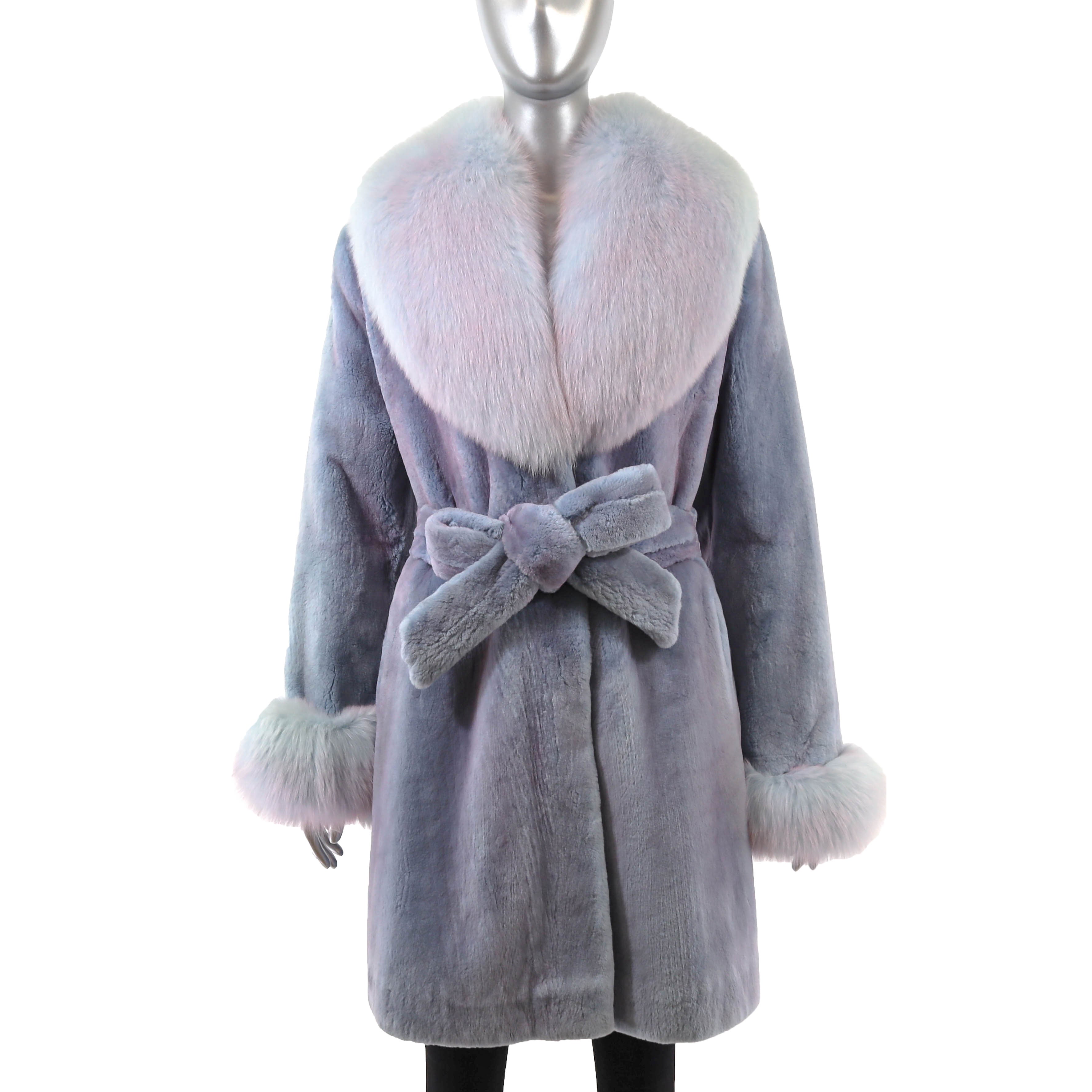 Zuki Baby Blue Sheared Beaver Stroller with Fox Trim- Size S – VintageFurs