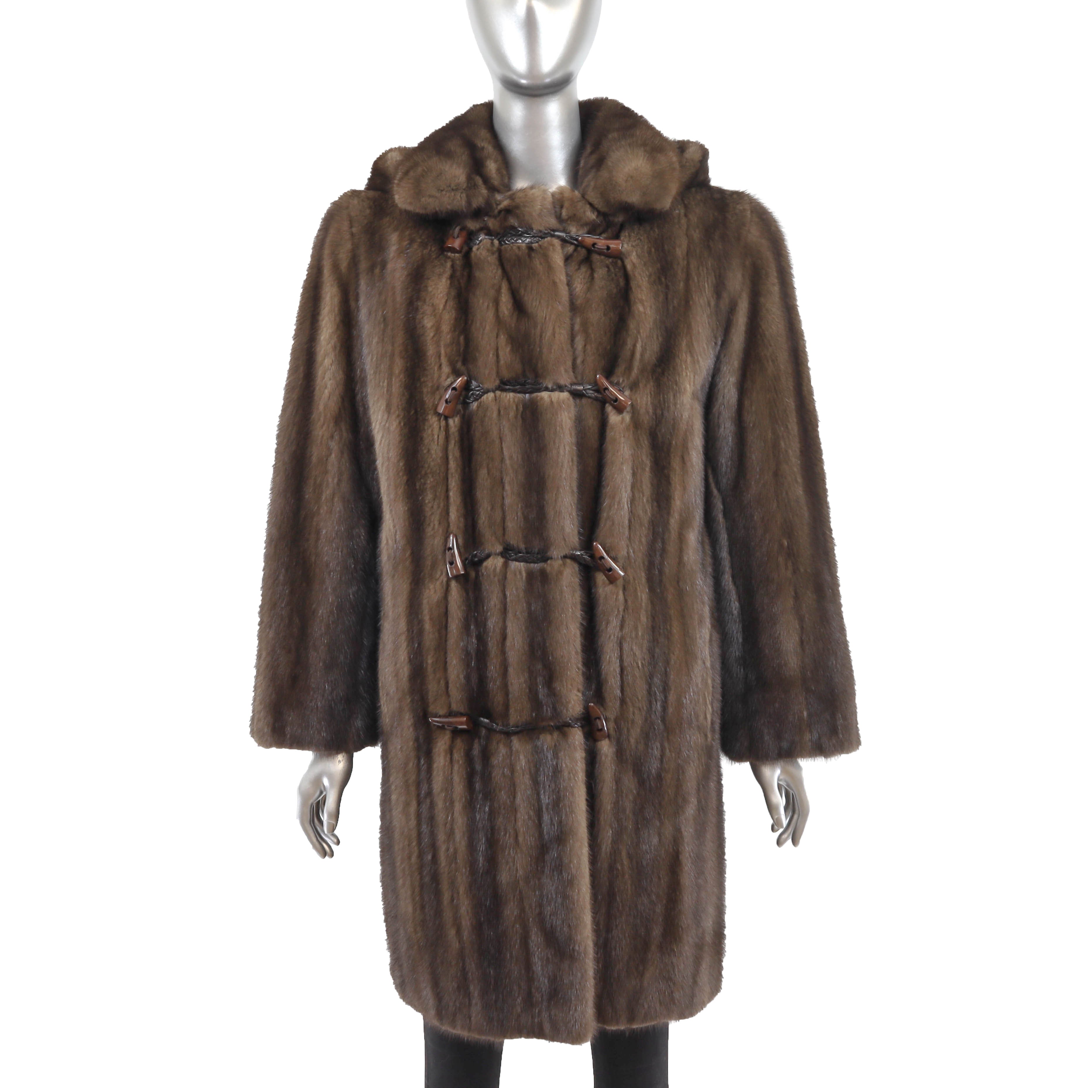 Brown Mink Coat with Detachable Hood- Size M – VintageFurs