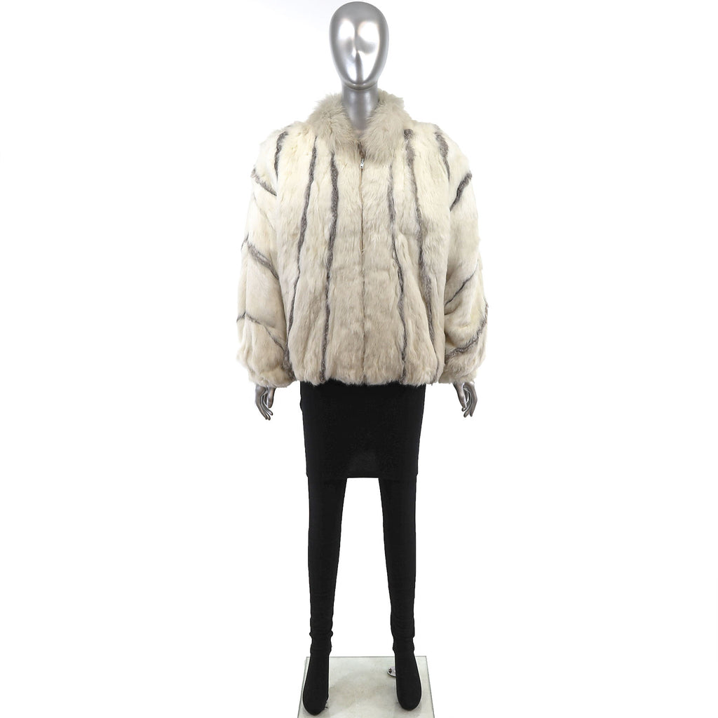 Rabbit Jacket with Fox Collar- Size L | VintageFurs