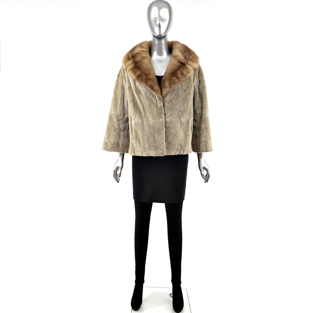 Sheared Beaver Jacket with Mink Collar- Size L | VintageFurs