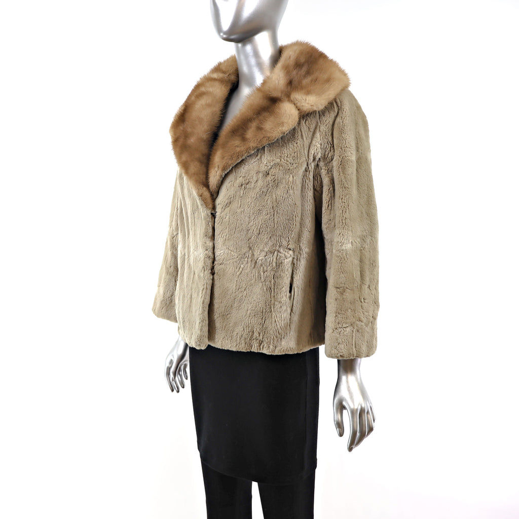 Sheared Beaver Jacket with Mink Collar- Size L | VintageFurs