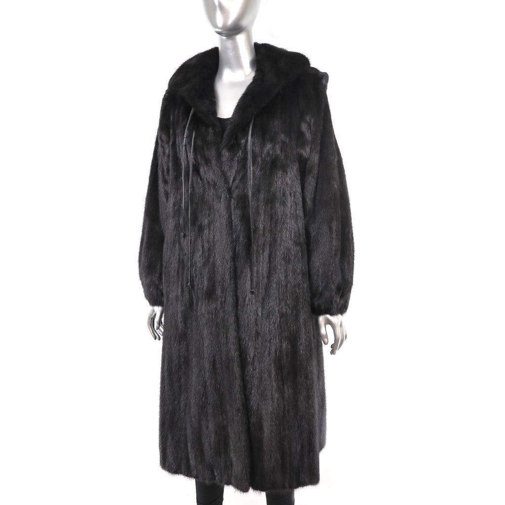 Ranch Mink Coat with Detachable Hood- Size L | VintageFurs