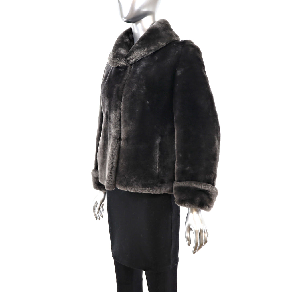 Gray Mouton Jacket- Size S | VintageFurs
