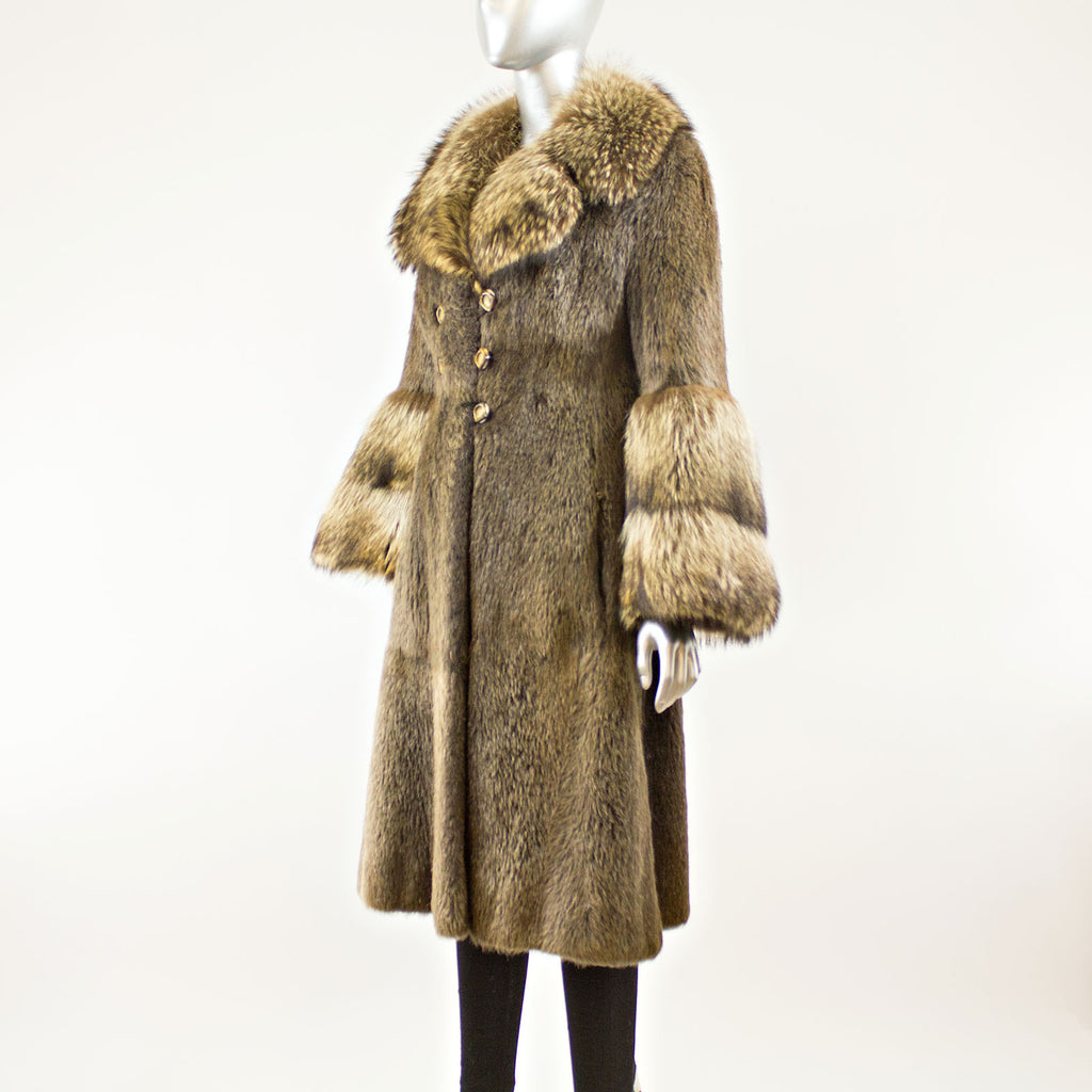 Nutria Coat with Raccoon - Size S (Vintage Furs) | VintageFurs